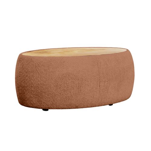 Mahina - Table Basse Ovale - En Tissu Bouclette Et Plateau Effet Bois ...