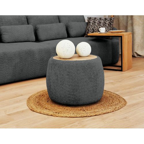 Mahina - Table Basse Ronde - En Tissu Bouclette Et Plateau Effet Bois ...
