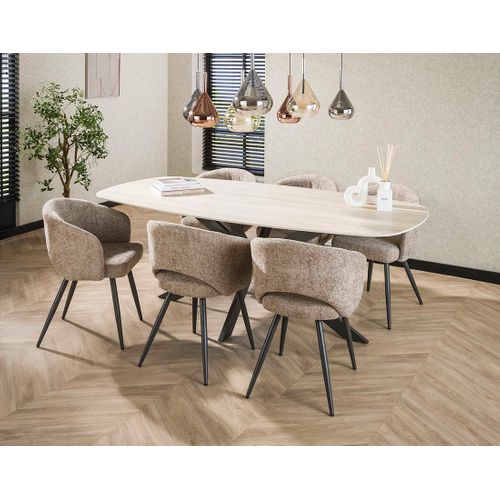 Table à Manger Plateau En Céramique 3d Effet Travertin Pieds En Acier ...