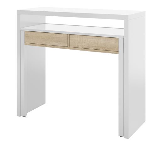 Console Extensible Coloris Blanc Et Chêne - Dim : 88 X 99 X 36 Cm ...