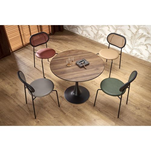 Table Ronde 90 Cm Aspect Noyer Avec Pied Central Noir Sirocco - Table BUT
