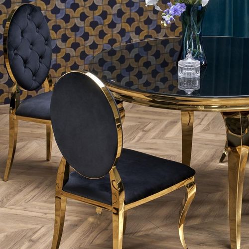 Table Ronde 120cm Pieds Dorés Et Plateau Noir En Verre Canica - Table BUT