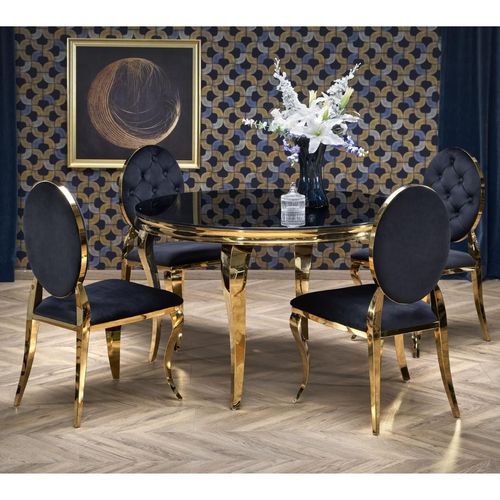 Table Ronde 120cm Pieds Dorés Et Plateau Noir En Verre Canica - Table BUT