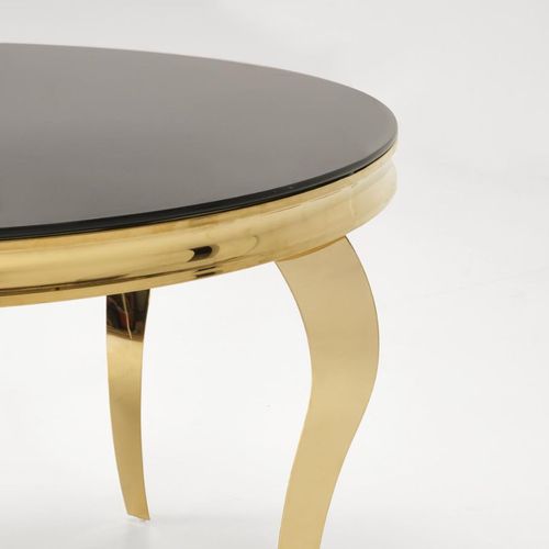 Table Ronde 120cm Pieds Dorés Et Plateau Noir En Verre Canica - Table BUT