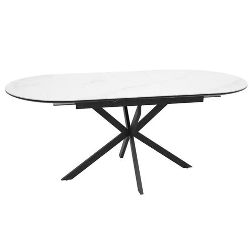 Table Extensible 140-180 Cm Céramique Blanche 8 Pers Pied Noir Métal ...