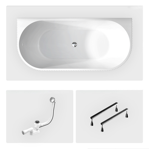 Baignoire Semi Îlot - 170 X 75 Cm - Avec Siphon Chrome - Pieds - Inclus - Leya - Toute l'offre ...