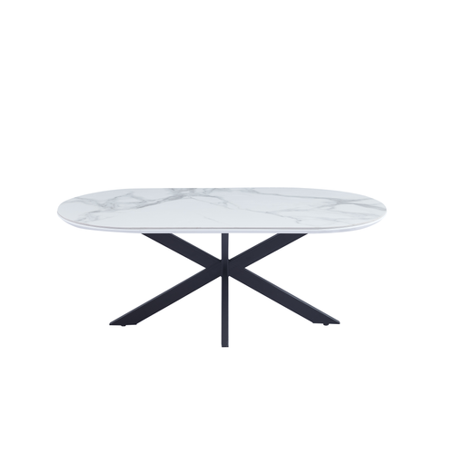 Table Basse 120x60 Céramique Effet Marbre Blanc Pieds Métal Noir Mat ...