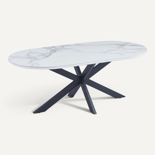 Table Basse 120x60 Céramique Effet Marbre Blanc Pieds Métal Noir Mat ...