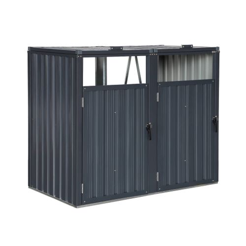 Cache Poubelle Gris En Acier Galvanisé. 2 Places L 146 X P 82 X H 124 ...