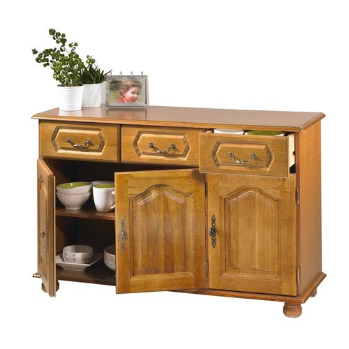 Buffet Bas Chêne Rustique 3 Portes 3 Niches 4 Niches L 120.6 H 77 P 41 ...