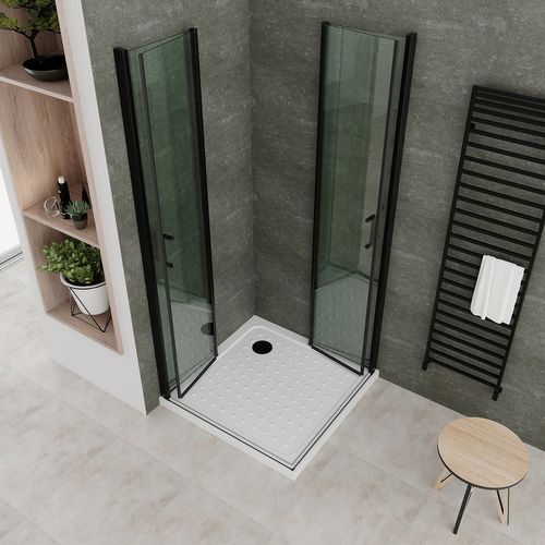 Cabine De Douche Noire 90x100 Cm H.180 Portes Pivotantes Verre 6mm ...