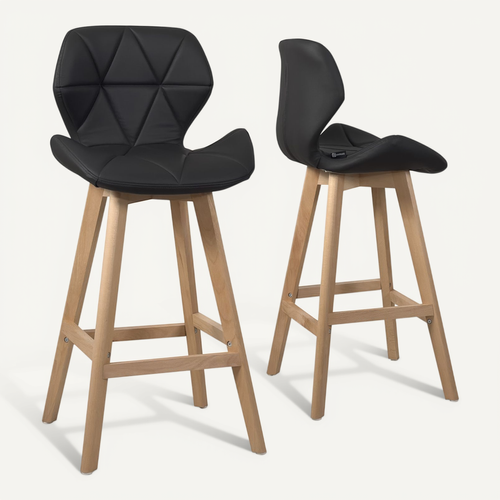 Lot De 2 Chaises De Bar Scandinaves Fata 67 Cm Simili Noir Pieds Bois ...
