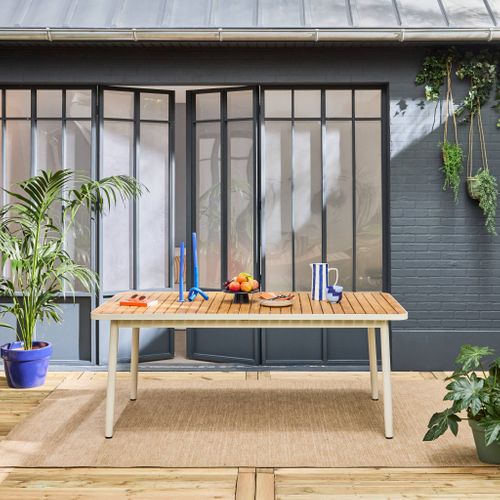 Table De Jardin Extensible En Bois Teck. Structure Aluminium Blanc 8 Places - Ensemble table et ...