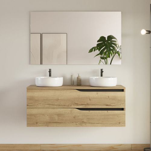 Meuble De Salle De Bain 120cm Avec Plateau Et Vasques Ares - 2 Tiroirs ...