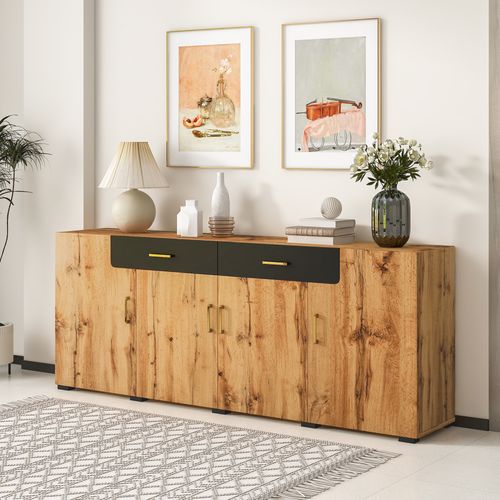 Buffet L 200cm - 4 Portes Avec 2 Tiroirs - Naturel - Buffet BUT