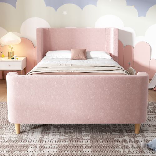 Lit Enfant 90x200 Cm Capitonné En Velours Rose - Lit enfant BUT