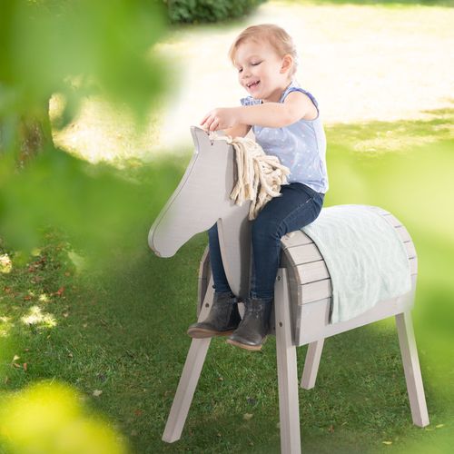 Cheval En Bois Massif Pour Enfant Avec Crinière Et Queue - Gris - Aire ...