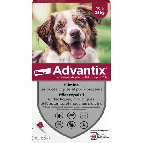 Advantix Chien Solution Antiparasitaire Race Moyenne 10 à 25kg 6 ...