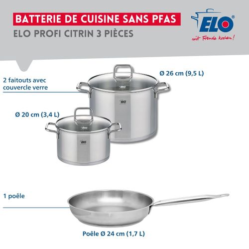 Ensemble De 1 Poêle De Cuisson 24 Cm Et 2 Faitouts 20 Et 26 Cm Elo Profi Citrin - BUT