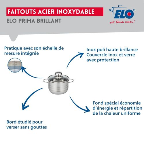 Ensemble De 2 Poêles De Cuisson 24 Et 28 Cm Et 1 Faitout 12 Cm Elo Prima Brillant - Casserole ...