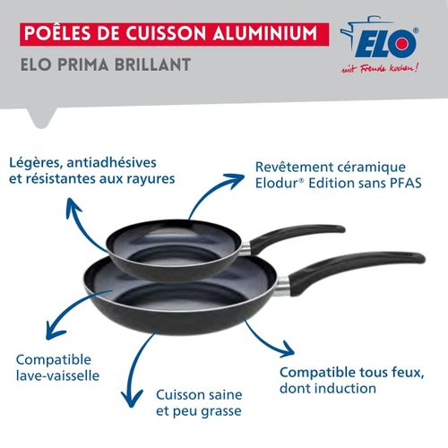 Ensemble De 2 Poêles De Cuisson 24 Et 32 Cm Et 3 Faitouts 14, 20 Et 24 Cm Elo Prima Brillant ...