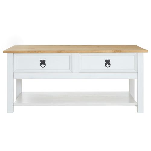 Table Basse Tequila Style Mexicain Avec 2 Tiroirs, En Pin Massif Blanc ...
