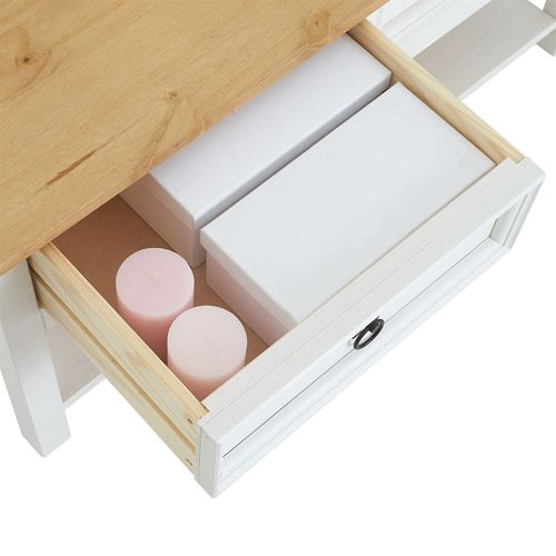 Table Basse Tequila Style Mexicain Avec 2 Tiroirs, En Pin Massif Blanc ...