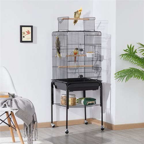 Cage à Perruches En Métal Avec Support Roulant, Étagère De Rangement Et ...