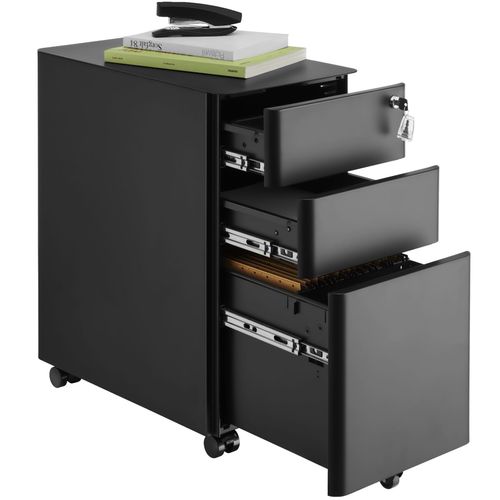 Caisson De Bureau à Roulettes En Acier Laqué Époxy Noir - Armoire et ...