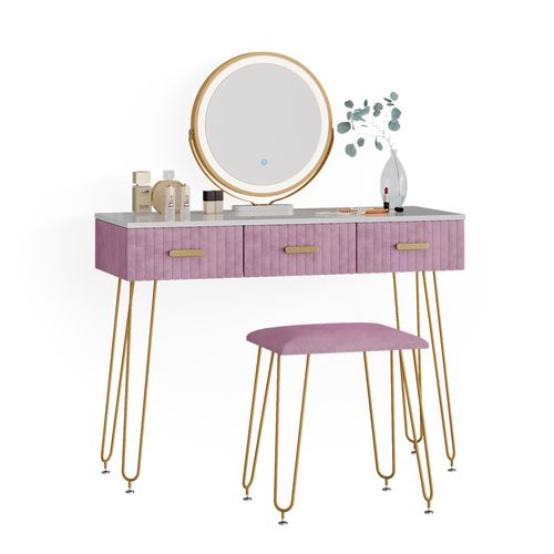 Coiffeuse Layla, Rose, 100cm Avec Éclairage LED Et Tabouret - Coiffeuse BUT