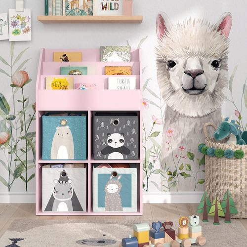 Bibliothèque Enfant Luigi, Rose, 72x114.2cm Avec 4 Boîtes Pliantes ...