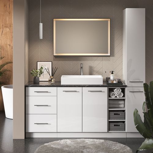 Meuble Sous Vasque Simple Fame-line, Chêne Noir Brillant/blanc, 80x82cm ...