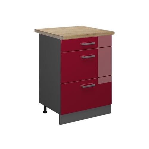 Meuble Cuisine R-line, Rouge Bordeaux Haute Brillance, 60cm Avec ...