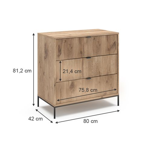 Commode Eliza 49499 Chêne Viking 42x81.2cm Avec 3 Tiroirs - Commode ...