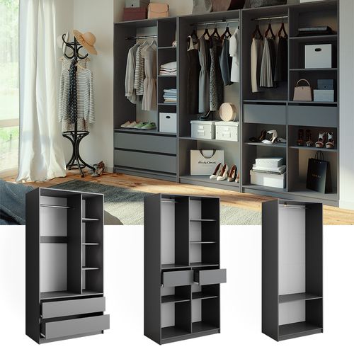 Armoire à Vêtements Elmo, Anthracite, 100x200cm Lot De 3 - Portant et ...