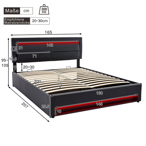 Lit Adulte Lit Coffre 160x200 Cm, Lit 2 Place Avec Port De Charge USB ...