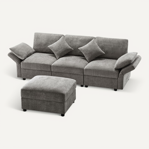 Canapé Modulaire 3 Places Avec Ottoman, 4 Coussins Et Accoudoirs ...
