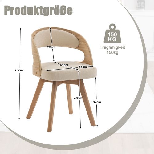 Set De 2 Chaises De Salle à Manger 44x41x75 Cm Pivotantes 360° En Lin ...