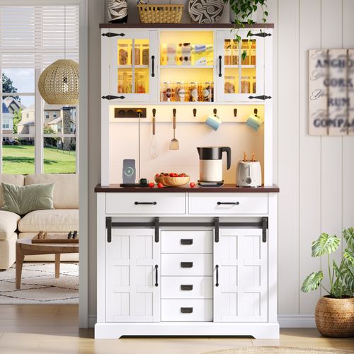 Buffet De Cuisine 108x40x181 Cm Blanc Avec LED, Prises, Crochets, 4 ...