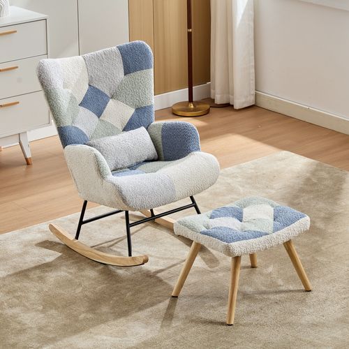 Fauteuil Rocking-chair,avec Repose-pieds,moderne,mousse,bois+métal ...