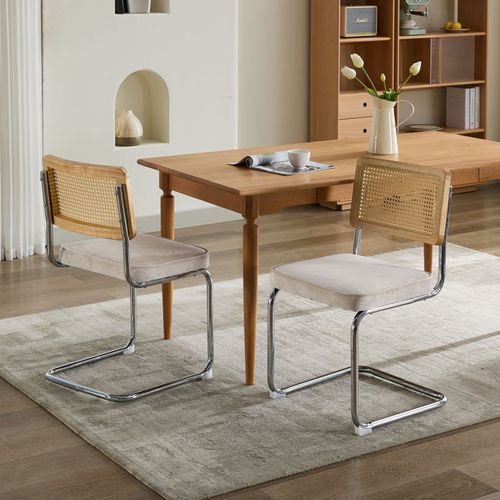 Lot De 2 Chaises Cantilever 59x47x81 Cm, Dossier En Rotin, Velours ...
