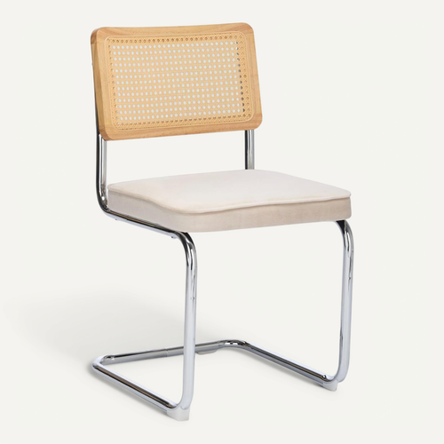 Lot De 2 Chaises Cantilever 59x47x81 Cm, Dossier En Rotin, Velours ...