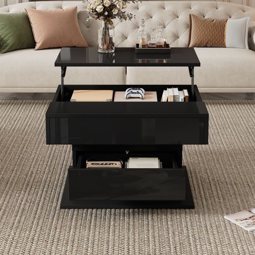 Table Basse Rotative - Plateau Pivotant 360° - Tiroir Rangement ...