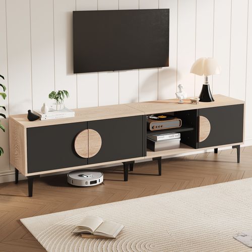 Meuble TV Moderne - 2 Portes - Compartiments Ouverts - Télé 80 Pouces ...