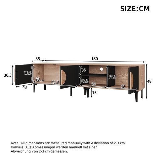 Meuble TV Moderne - 3 Portes - Compartiments Ouverts - Télé 80 Pouces ...