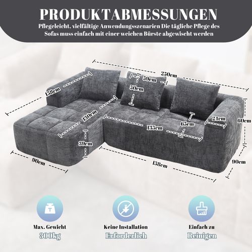 Canapé Compressé D’angle Gris En Chenille 250 X 158 Cm Avec Méridienne ...