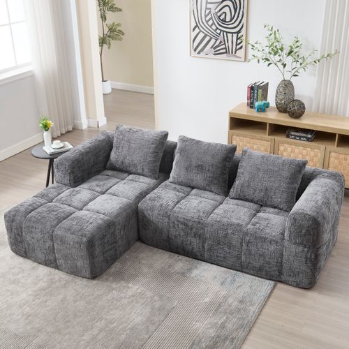 Canapé Compressé D’angle Gris En Chenille 250 X 158 Cm Avec Méridienne ...