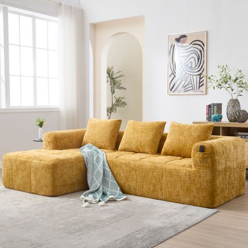 Canapé Compressé D'angle Jaune 250 X 158 Cm Avec Méridienne Pour Salon ...