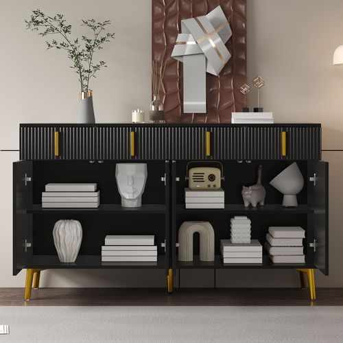 Buffet Moderne Doré Avec 4 Portes, 4 Tiroirs Et Plateau Amovible Pour ...