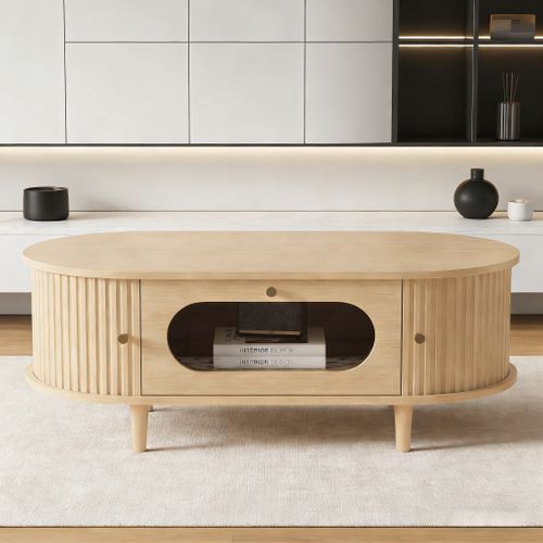 Table Basse Coloris Chêne 100 X 50 X 36 Cm Avec Tiroir Et Portes ...